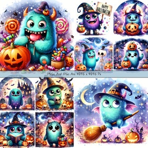 Cute Halloween Monsters Clipart Bundle, Watercolor Monsters Clip Art ...