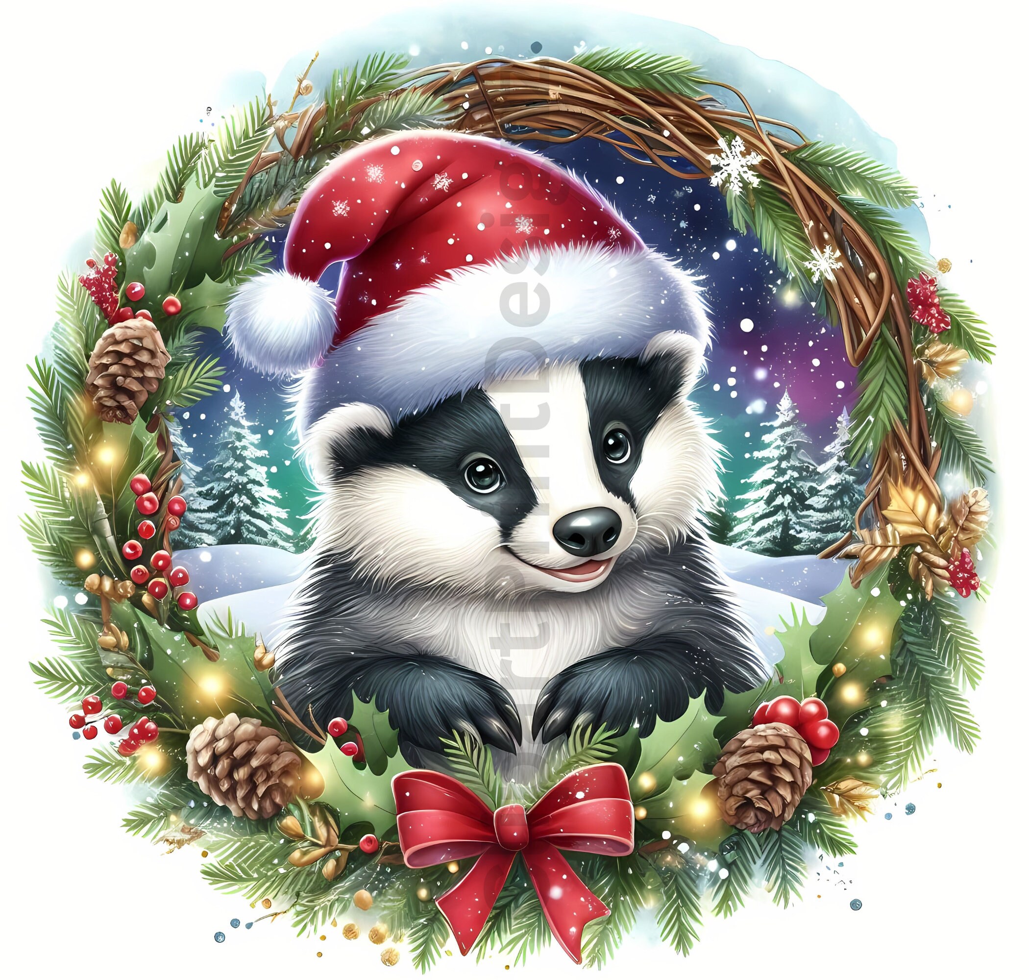 Cute Christmas Badgers Clipart Bundle, Xmas Badger Clip Art Images ...