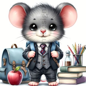 Cute Back to School Mouse Clipart Bundle, Watercolor Mice Clip Art ...