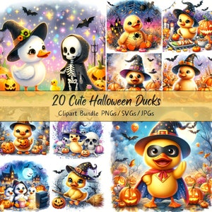 Cute Halloween Ducks Clipart Bundle, Watercolor Duck Clip Art Images ...