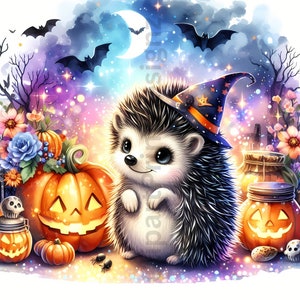 Cute Halloween Hedgehogs Clipart Bundle, Watercolor Hedgehog Clip Art ...