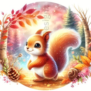 Cute Fall Squirrels Clipart Bundle, Watercolor Autumn Squirrel Clip Art ...