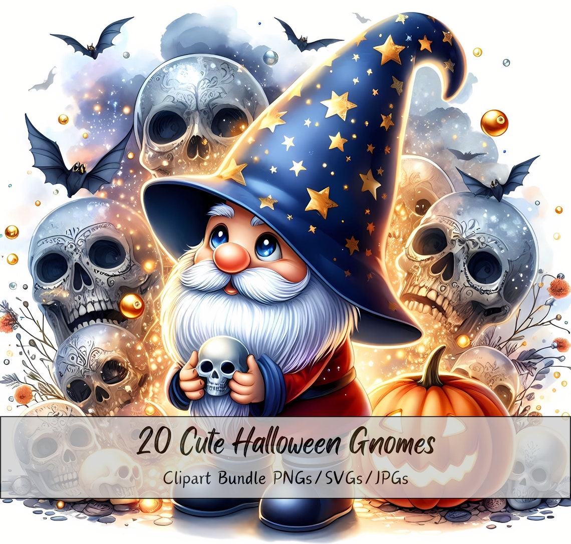 Cute Halloween Gnomes Clipart Bundle, Watercolor Gnome Clip Art Images ...