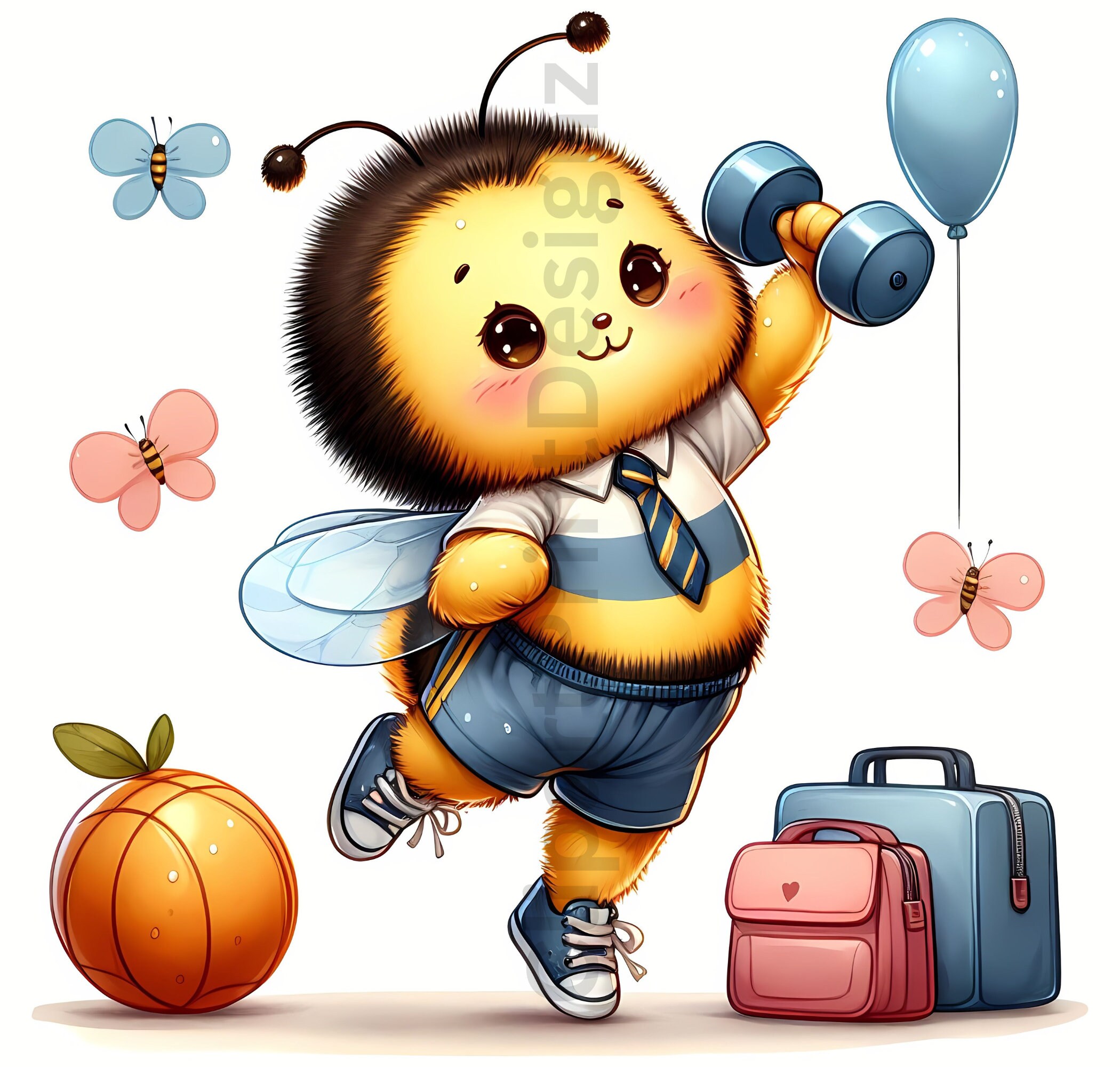 Cute Back to School Bees Clipart Bundle, Watercolor Bee Clip Art Images ...