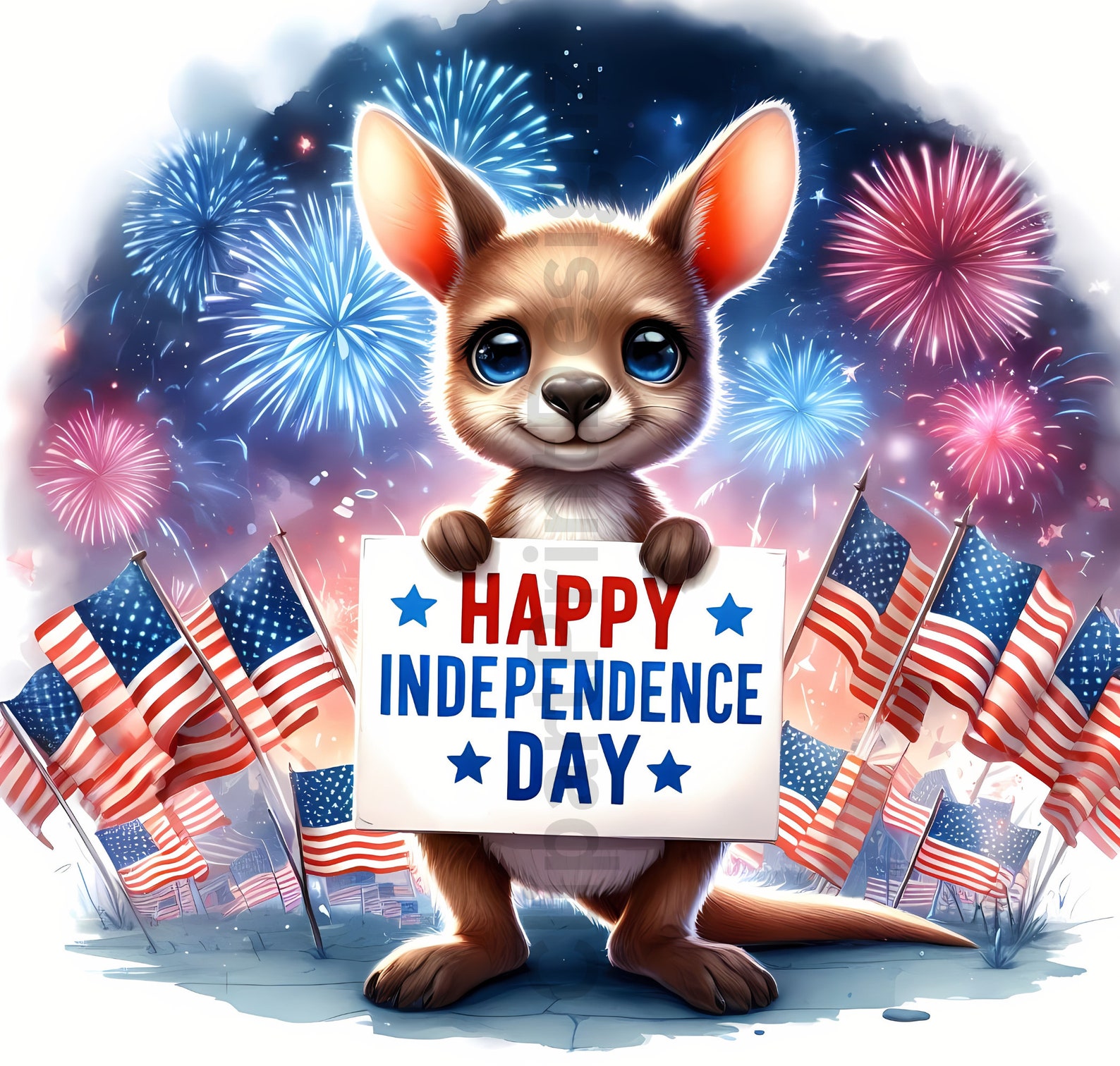 Cute 4th July Animals Clipart Bundle, Watercolor Patriotic Files Animal ...