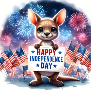 Cute 4th July Animals Clipart Bundle, Watercolor Patriotic Files Animal ...