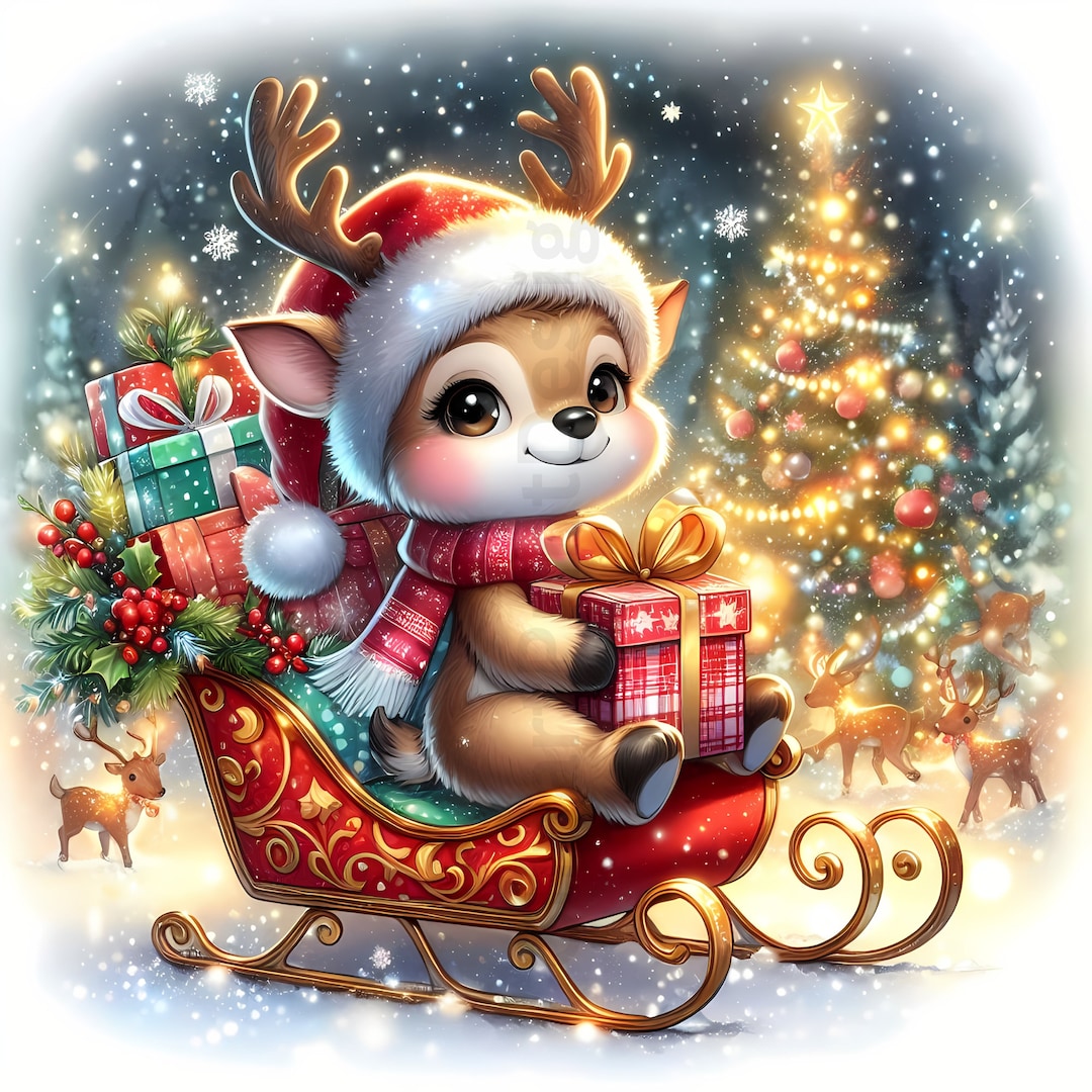 15 Cute Watercolor Christmas Reindeer, Christmas Clipart Bundle ...