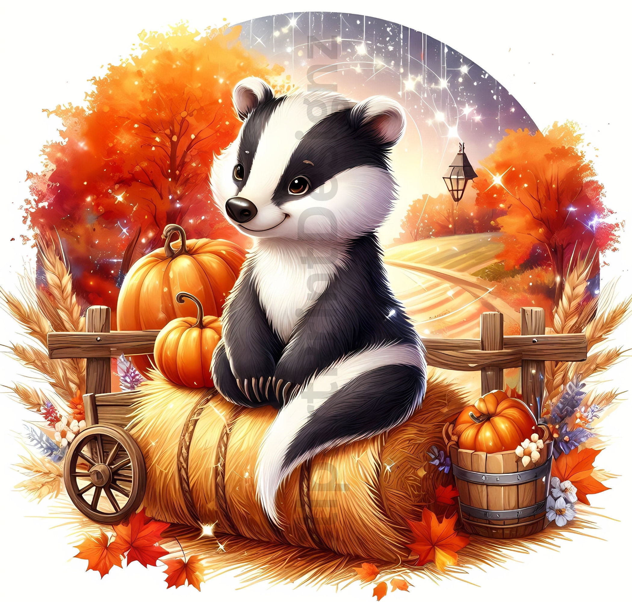 Cute Fall Animals on Haystacks Clipart Bundle, Watercolor Animal Clip ...