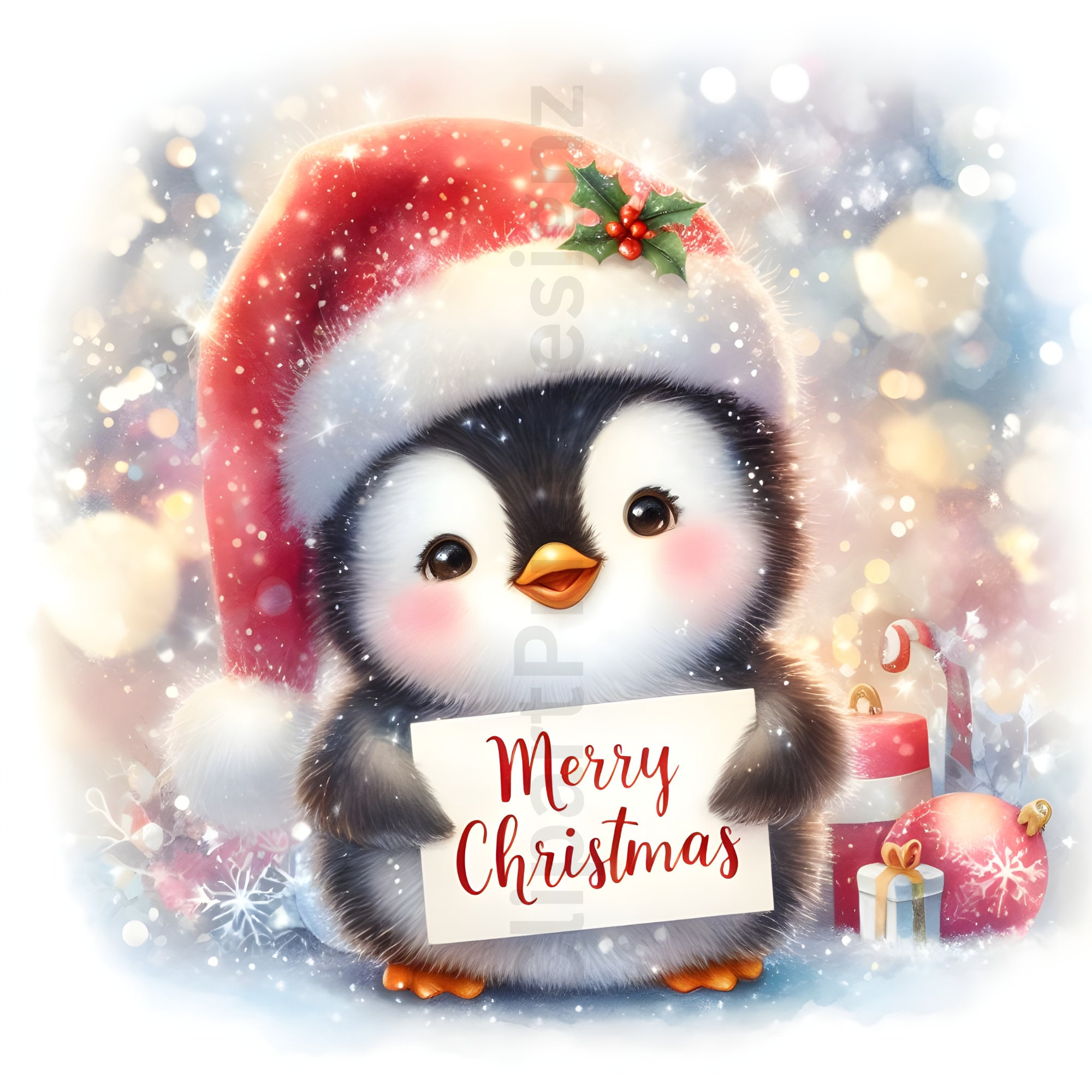 Bundle de cliparts animaux joyeux Noël aquarelle, 17 fichiers PNG et ...