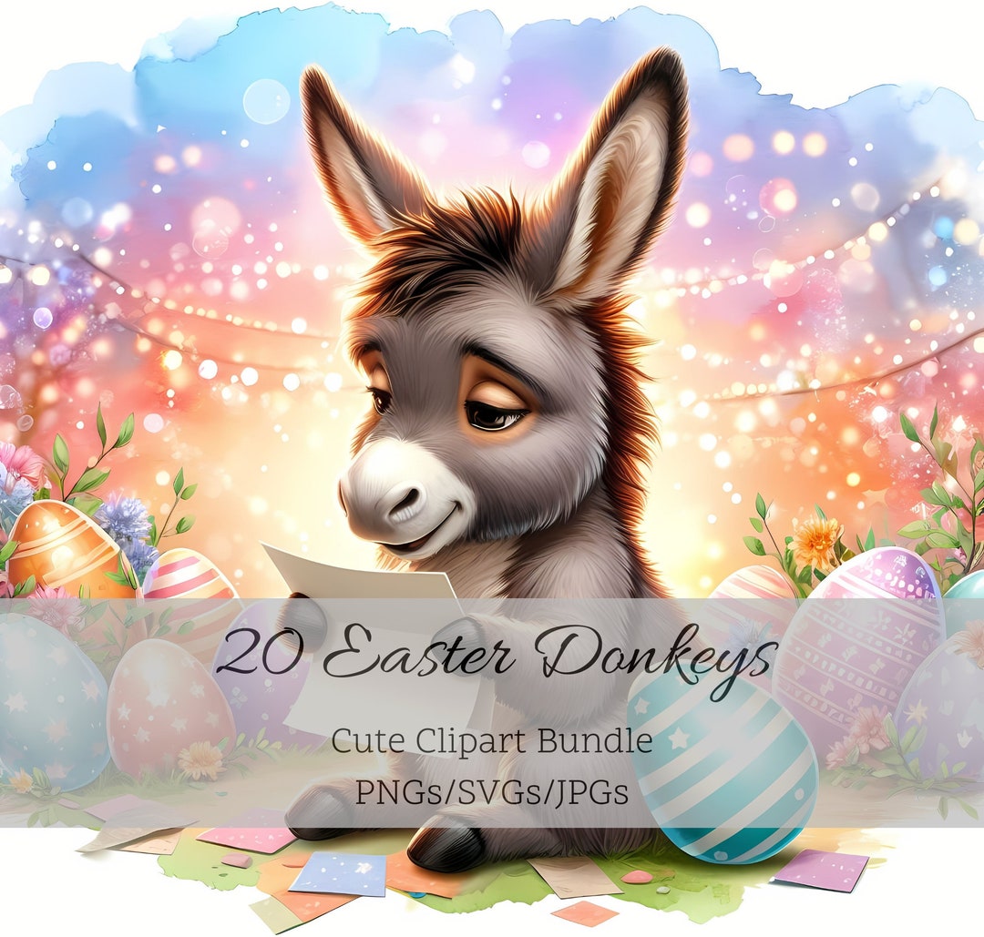 Cute Easter Donkeys Clipart Bundle, Watercolor Clip Art Images, 20 High Quality Pngs/svgs/jpgs ...
