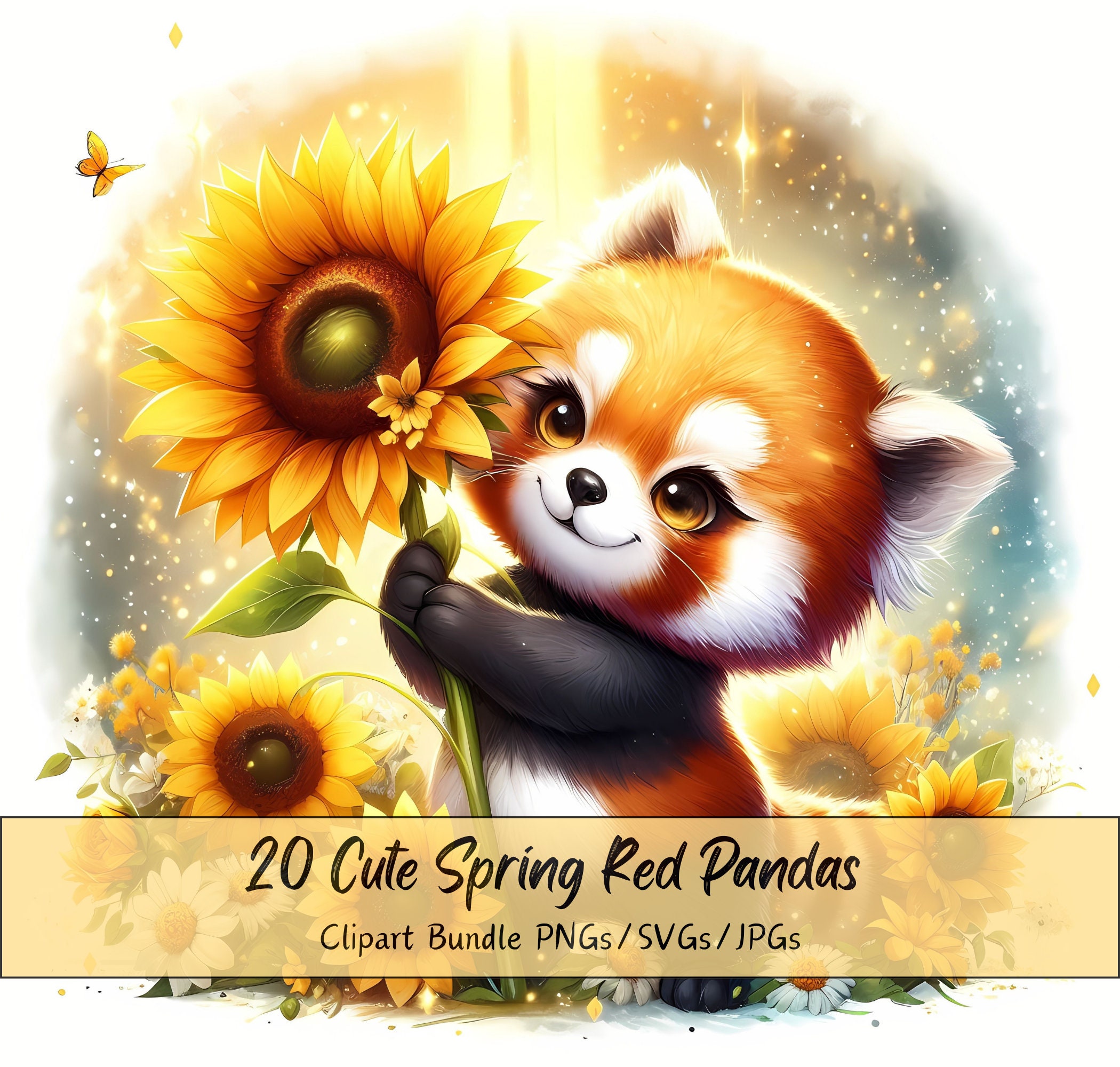 Cute Spring Red Pandas Clipart Bundle, Watercolor Clip Art Images, High ...