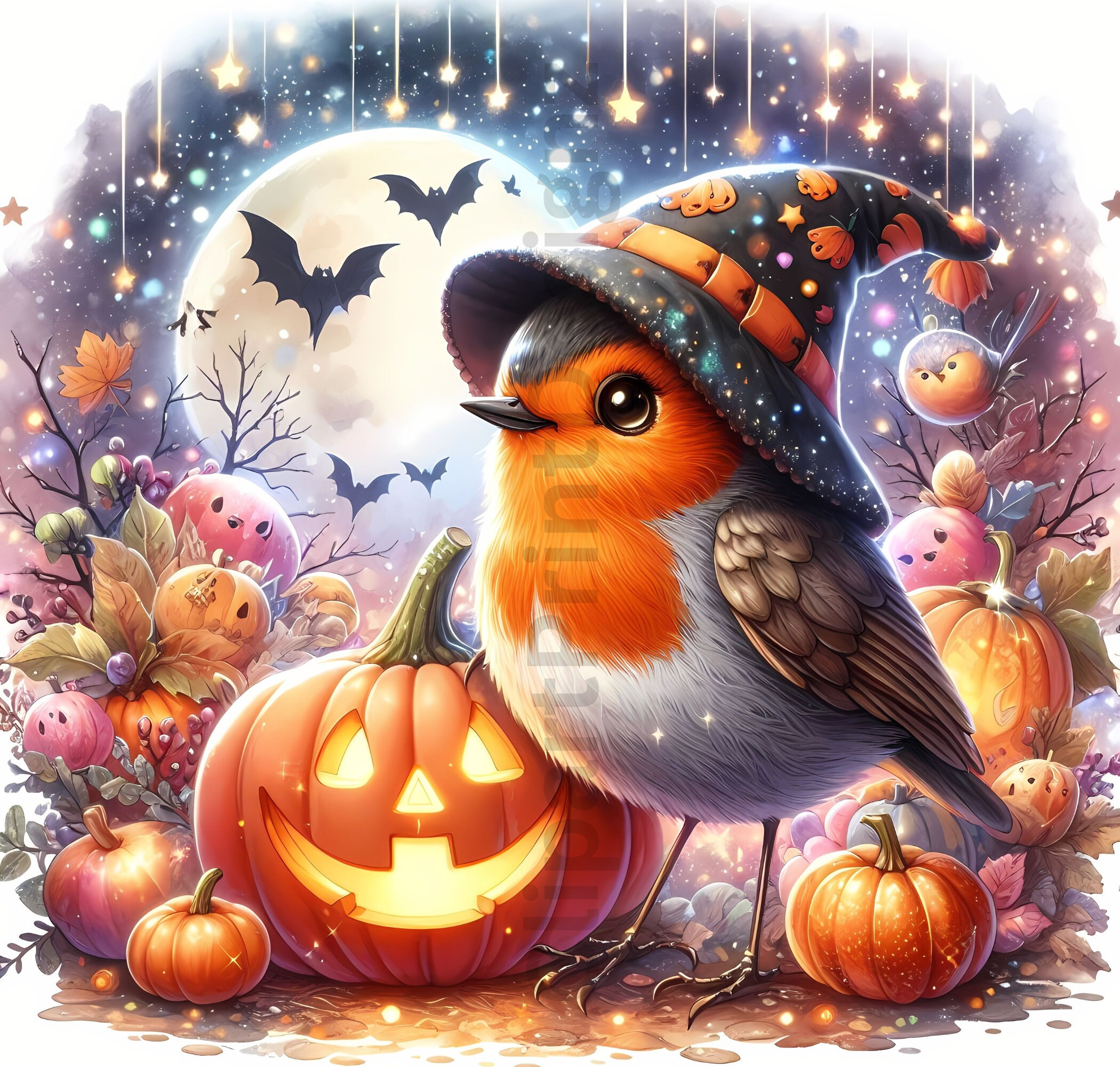 Cute Halloween Robins Clipart Bundle, Watercolor Robin Clip Art Images ...