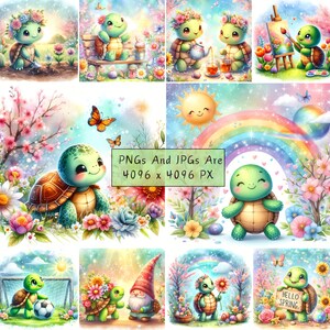 Cute Spring Turtles Clipart Bundle, Watercolor Clip Art Images, 20 High ...