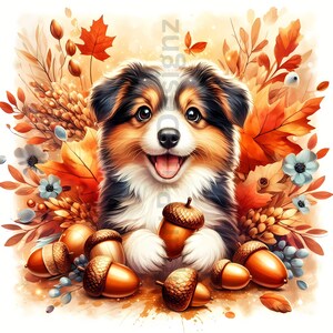 Cute Fall Australian Shepherds Clipart Bundle, Watercolor Shepherd Clip ...