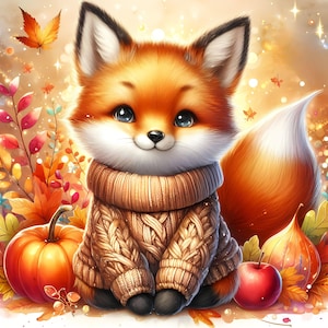 Cute Fall Foxes Clipart Bundle, Watercolor Autumn Fox Clip Art Images ...