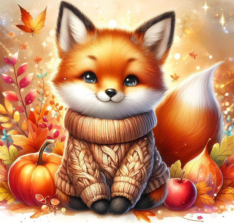 Cute Fall Foxes Clipart Bundle, Watercolor Autumn Fox Clip Art Images ...