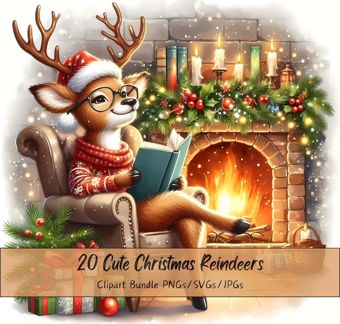 Cute Christmas Reindeers Clipart Bundle, Xmas Reindeer Clip Art Images ...