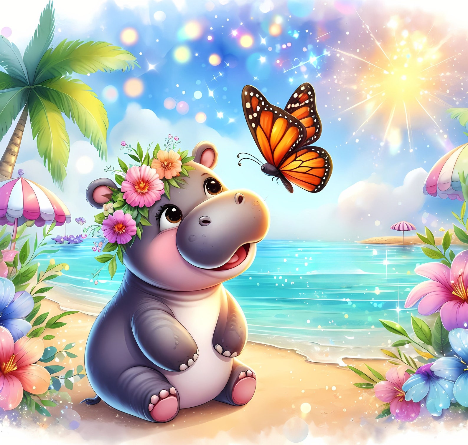 Cute Summer Animals and Butterflies Clipart Bundle, Watercolor Clip Art ...