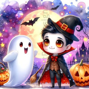 Cute Halloween Vampires Clipart Bundle, Watercolor Vampire Clip Art ...