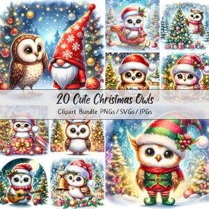 Cute Christmas Owls Clipart Bundle, Xmas Owl Clip Art Images ...