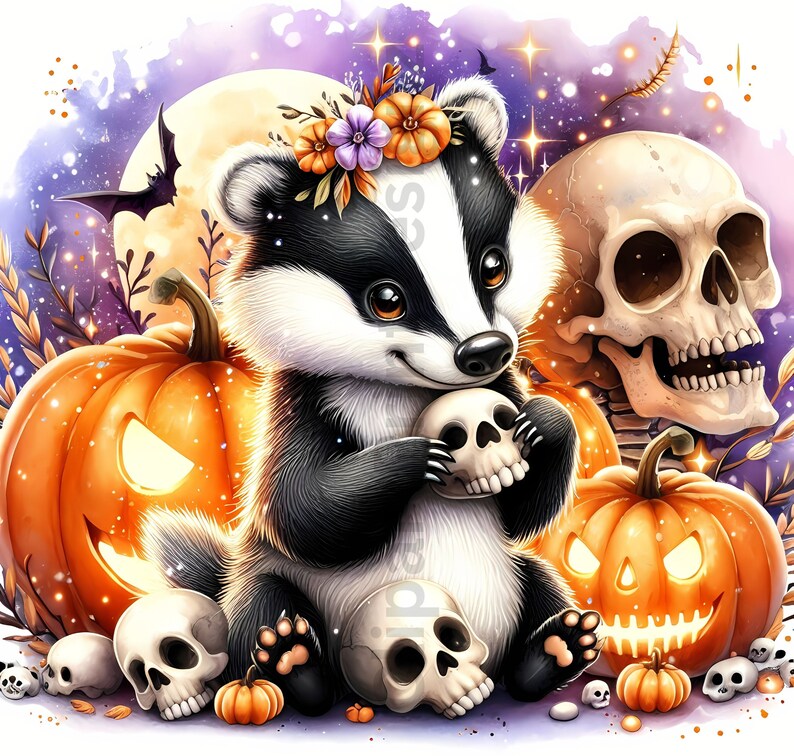 Cute Halloween Badgers Clipart Bundle, Watercolor Badgers Clip Art ...