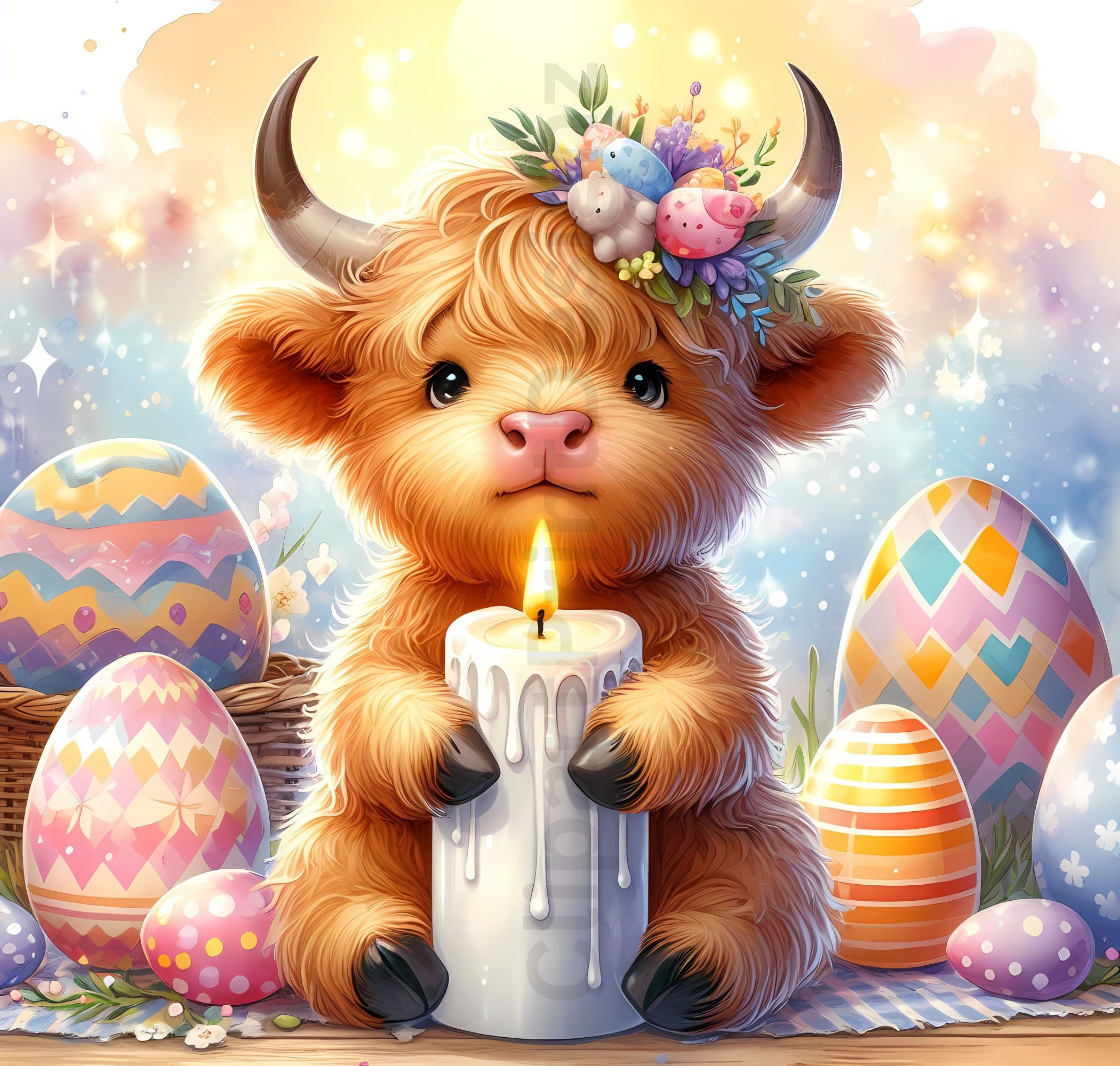 Cute Easter Highland Cow Clipart, Funny Watercolor Animal Images, High ...