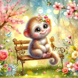 Cute Spring Monkeys Clipart Bundle, Watercolor Clip Art Images, 20 High ...