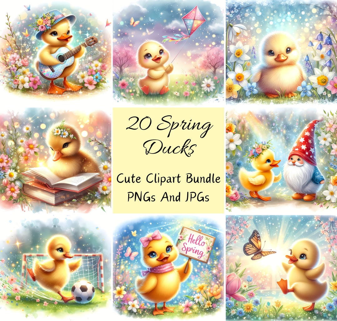 Cute Spring Ducks Clipart Bundle, Watercolor Clip Art Images, 20 High ...