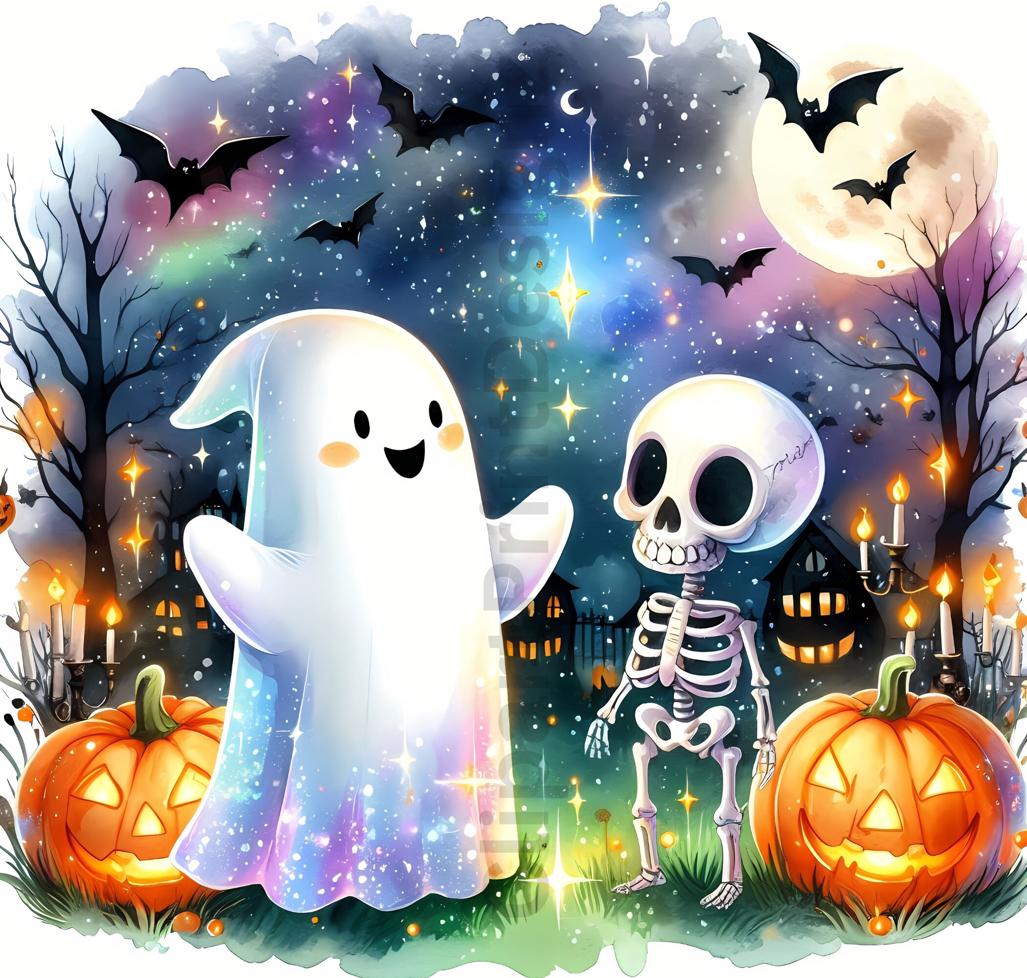 Cute Halloween Ghosts Clipart Bundle, Watercolor Ghost Clip Art Images ...