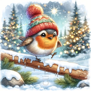 Cute Winter Robins Clipart Bundle, Festive Watercolor Clip Art Images ...