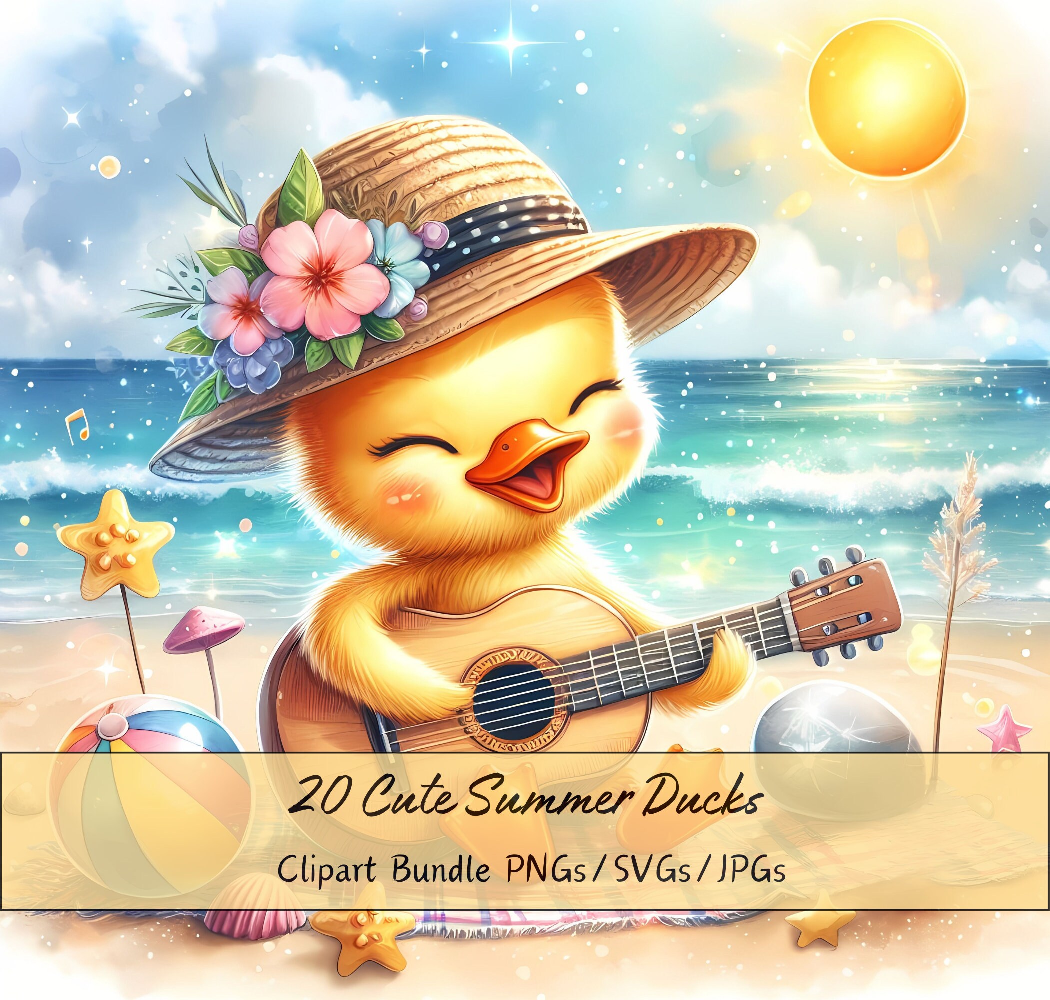 Cute Summer Ducks Clipart Bundle, Watercolor Duck Clip Art Images, High ...