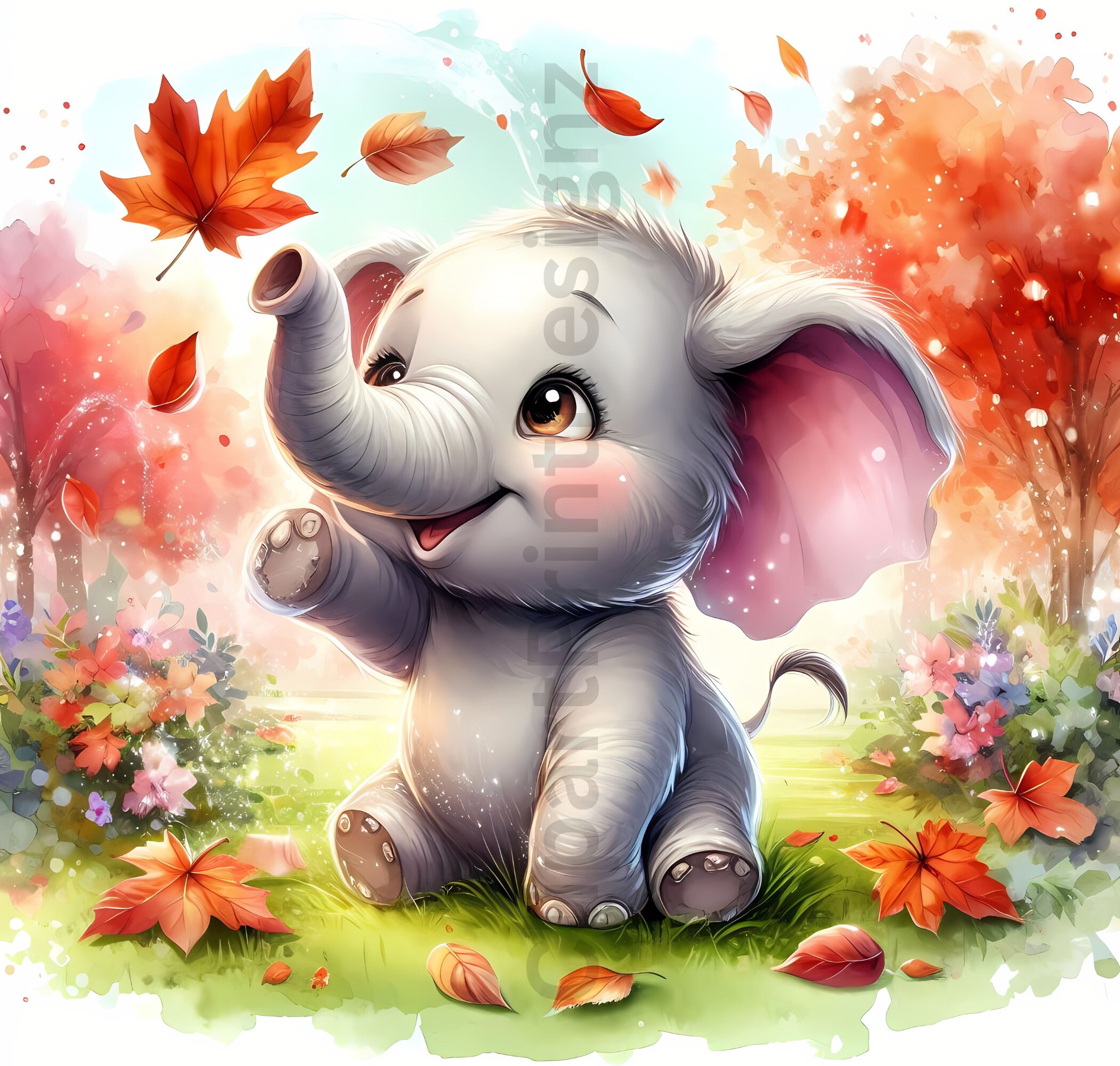 Cute Fall Elephants Clipart Bundle, Watercolor Elephant Clip Art Images ...