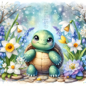 Cute Spring Turtles Clipart Bundle, Watercolor Clip Art Images, 20 High ...