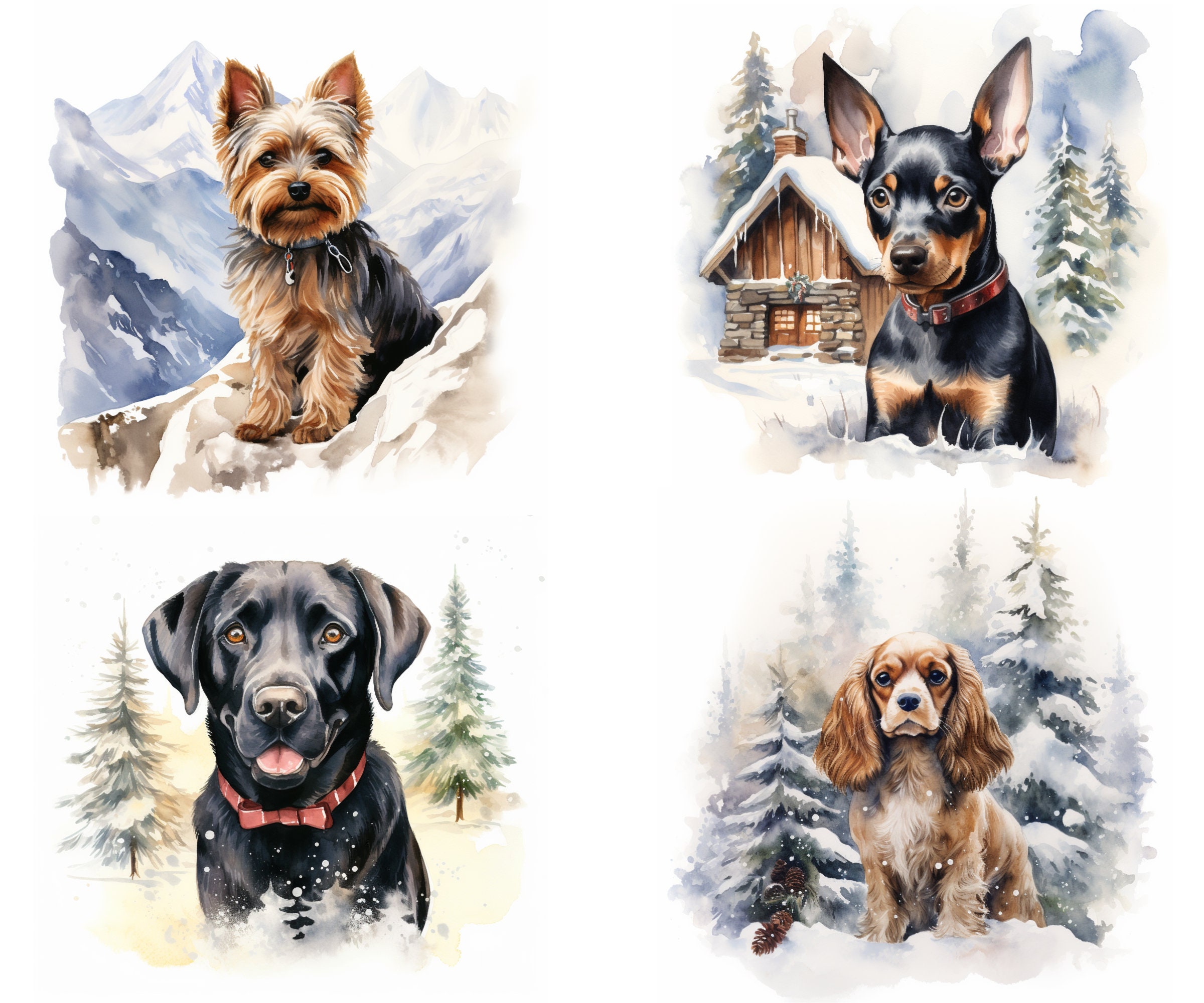 20 Cute Winer Dog Breeds, Watercolor Clipart Bundle, High Quality Pngs ...