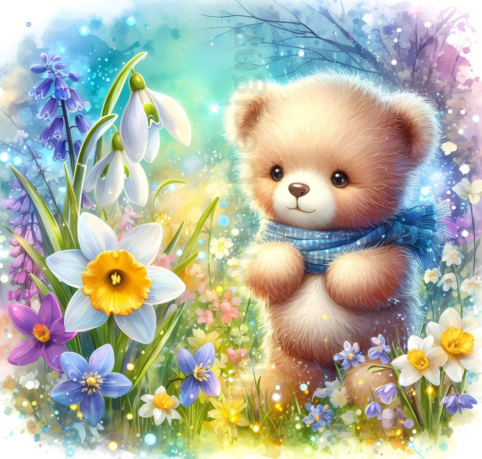 Cute Spring Teddy Bears Clipart Bundle, Watercolor Clip Art Images ...