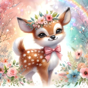 Cute Spring Fawn Clipart Bundle, Watercolor Clip Art Images, 20 High ...