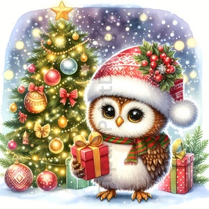 Cute Christmas Owls Clipart Bundle, Xmas Owl Clip Art Images ...