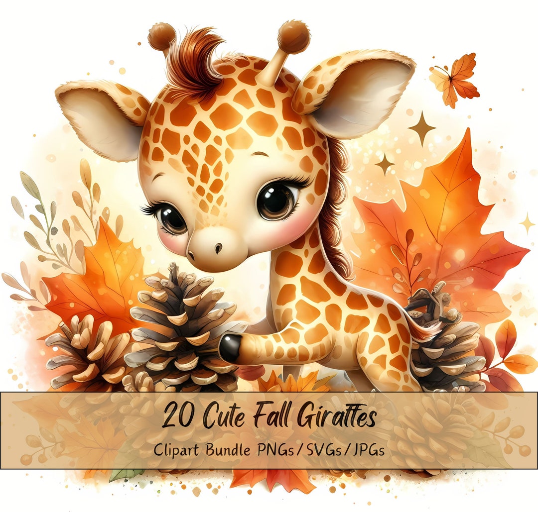 Cute Fall Giraffes Clipart Bundle, Watercolor Giraffe Clip Art Images ...