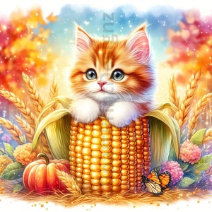 Cute Fall Kittens Clipart Bundle, Autumn Cat, Cats, Kittens, Watercolor ...