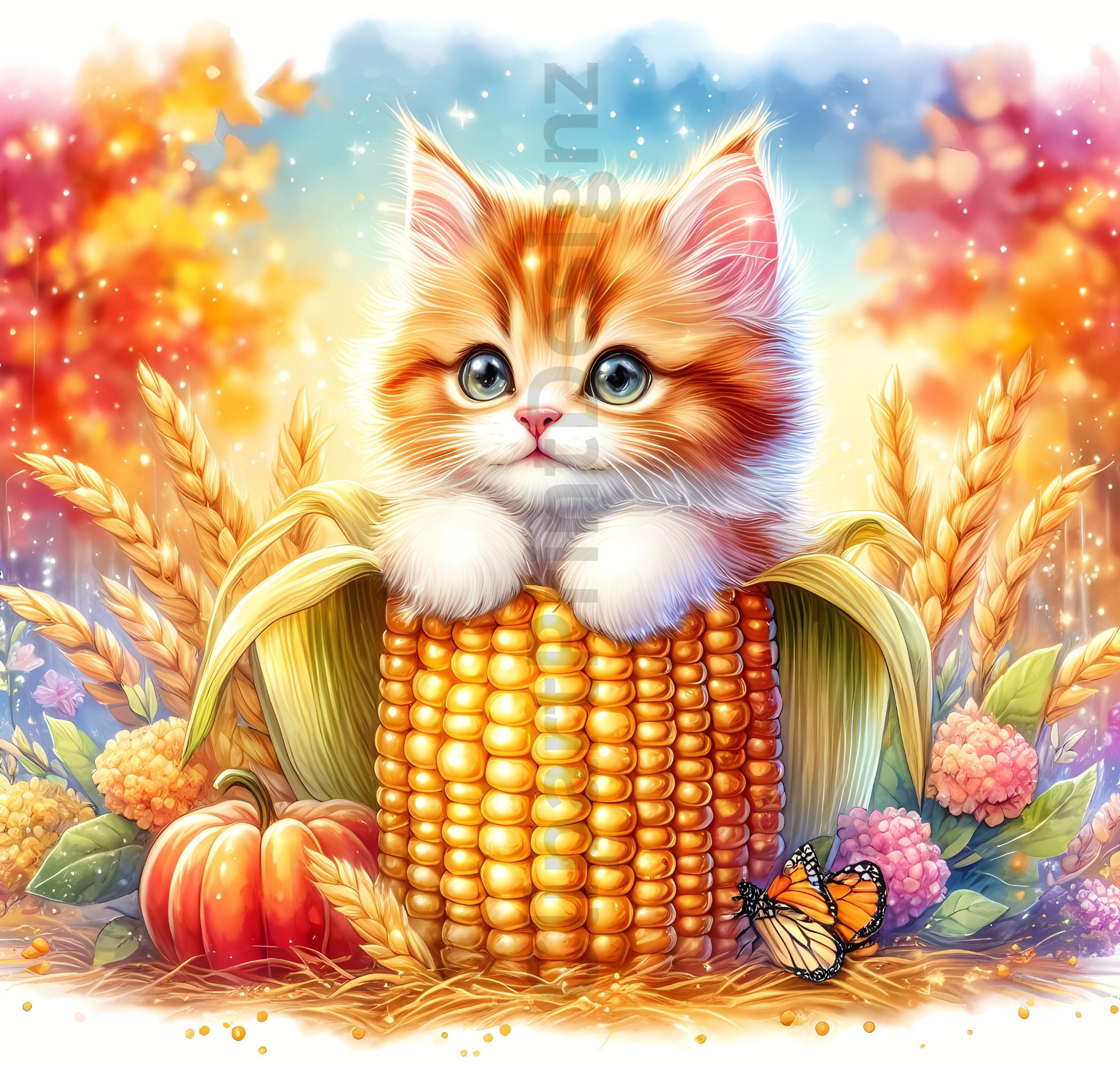 Cute Fall Kittens Clipart Bundle, Autumn Cat, Cats, Kittens, Watercolor ...