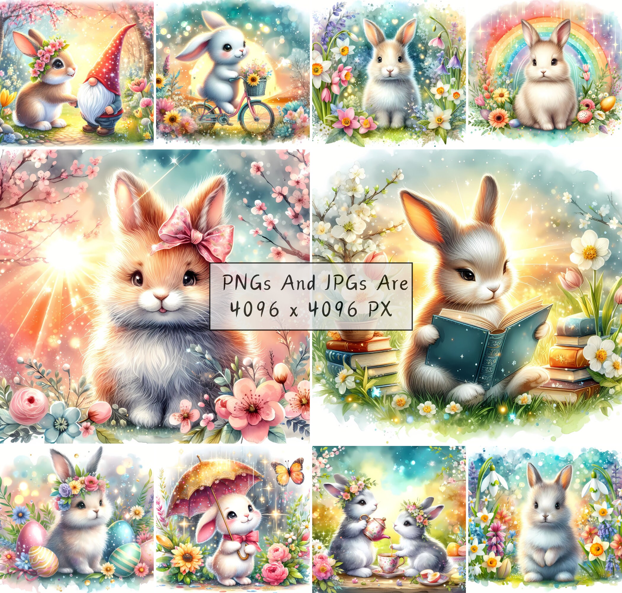 Cute Spring Hares Clipart Bundle, Watercolor Clip Art Images, High ...