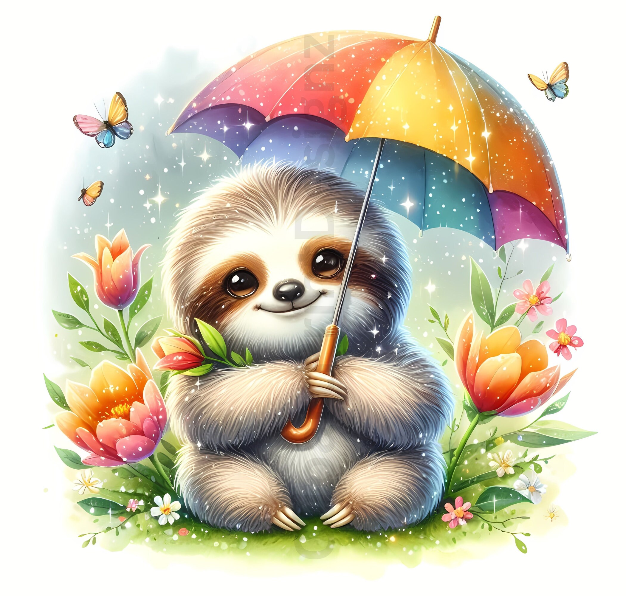 Cute Spring Sloths Clipart Bundle, Watercolor Clip Art Images, High ...