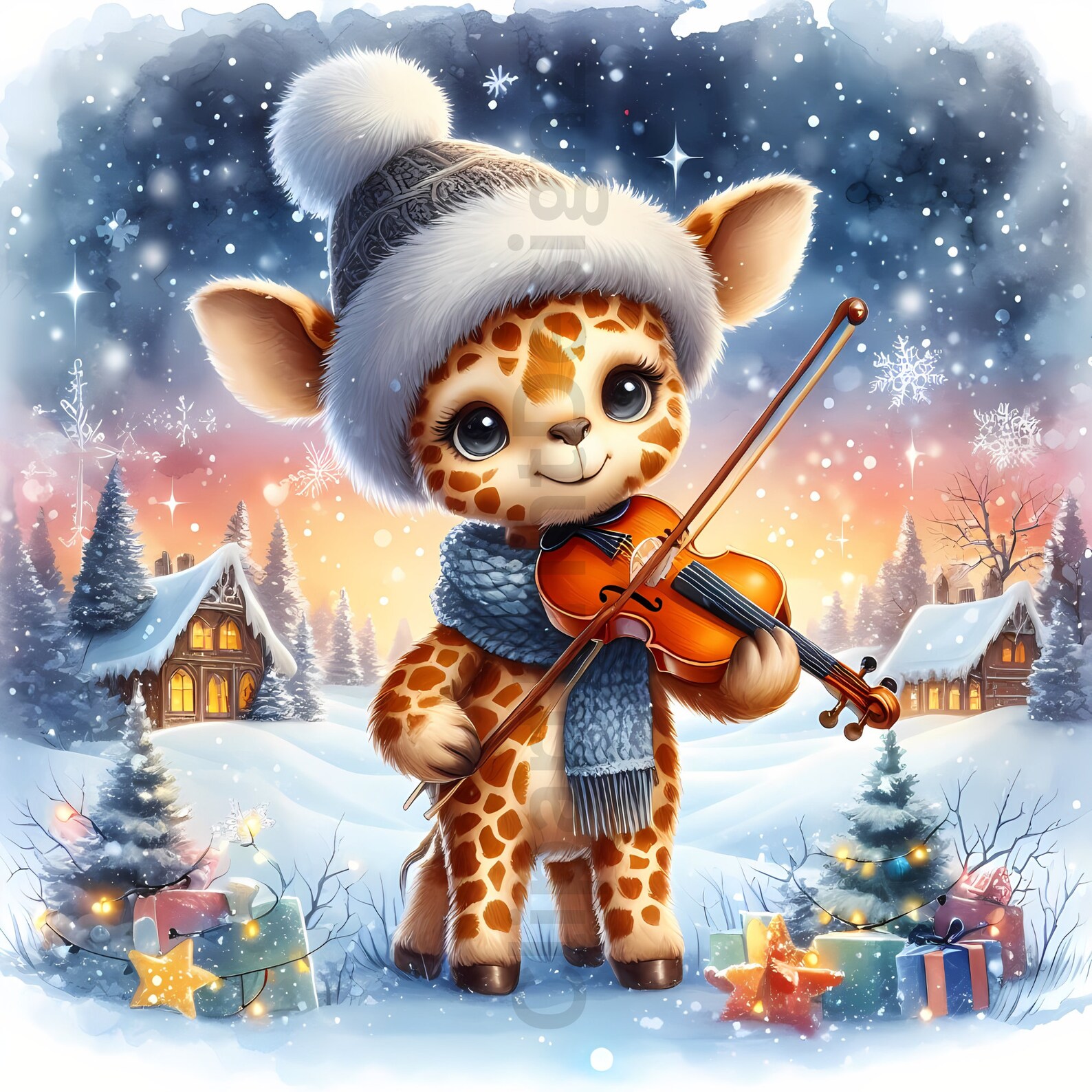 Cute Winter Giraffe Clipart Bundle, Festive Watercolor Clip Art Images ...