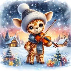 Cute Winter Giraffe Clipart Bundle, Festive Watercolor Clip Art Images ...