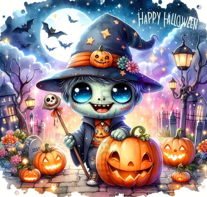 Cute Halloween Zombies Clipart Bundle, Watercolor Zombies Clip Art ...