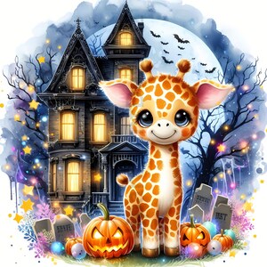 Cute Halloween Giraffes Clipart Bundle, Watercolor Giraffe Clip Art ...