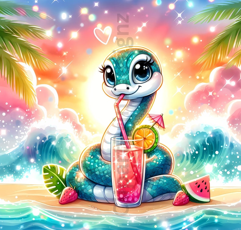 Cute Summer Snakes Clipart Bundle, Watercolor Snake Clip Art Images ...