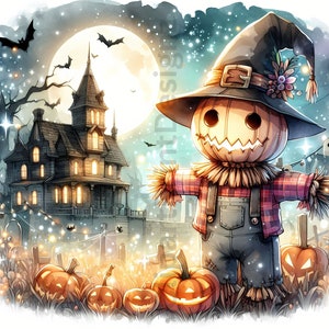 Cute Halloween Scarecrows Clipart Bundle, Watercolor Scarecrow Clip Art ...