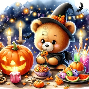 Cute Halloween Teddy Bears Clipart Bundle, Watercolor Bear Clip Art ...