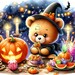 Cute Halloween Teddy Bears Clipart Bundle, Watercolor Bear Clip Art ...
